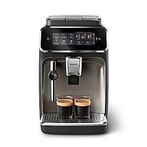 PHILIPS 3300 Series Fully Automatic Espresso Machine - 5 Hot & Iced drinks, 40% Quieter SilentBrew, Ceramic Grinder, Aquaclean Filter, Black Chrome (EP3326/90)