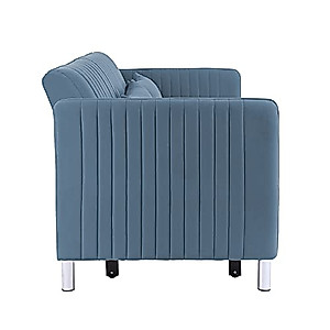 Lexicon Oakhill Velvet Convertible Studio Sofa with Pull-Out Bed, 72" W, Blue