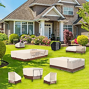 Tuyeho Patio Square Fire Pit Cover 36 x 36 x 22 inch, 600D Heavy Duty Outdoor Fire Table Cover, Waterproof & Weather Resistant for Your Fire Bowl (Beige & Brown)