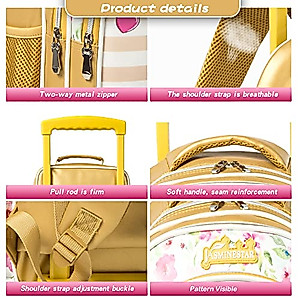 MOHCO Rolling Backpack Cute 16 inch Set 3 in 1 with Lunch Bag and Pencil Case for Girls (Yellow)