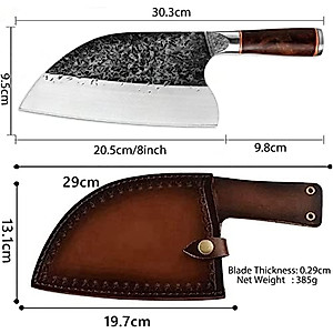 Serbian Chefs Knife High Carbon Steel Meat Cleaver Kitchen Knives Full Tang Vegetable Chopping Knife Butcher Knife for Home BBQ Camping With Sheath