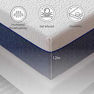 Dyonery Queen Mattress 12 Inch Charcoal Memory Foam Mattress in a Box Fiberglass Free, CertiPUR-US Certified Gel Mattress Made in USA, 80" × 60" × 12", Medium