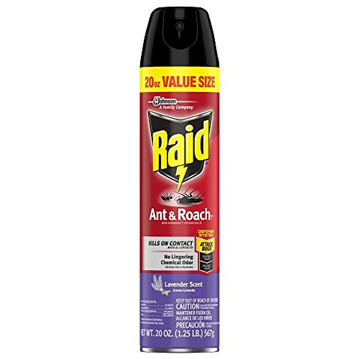 Raid Ant & Roach Killer Spray for Listed Bugs, Keeps Killing for Weeks, Lavender Scent, 20 oz (4 Cans)