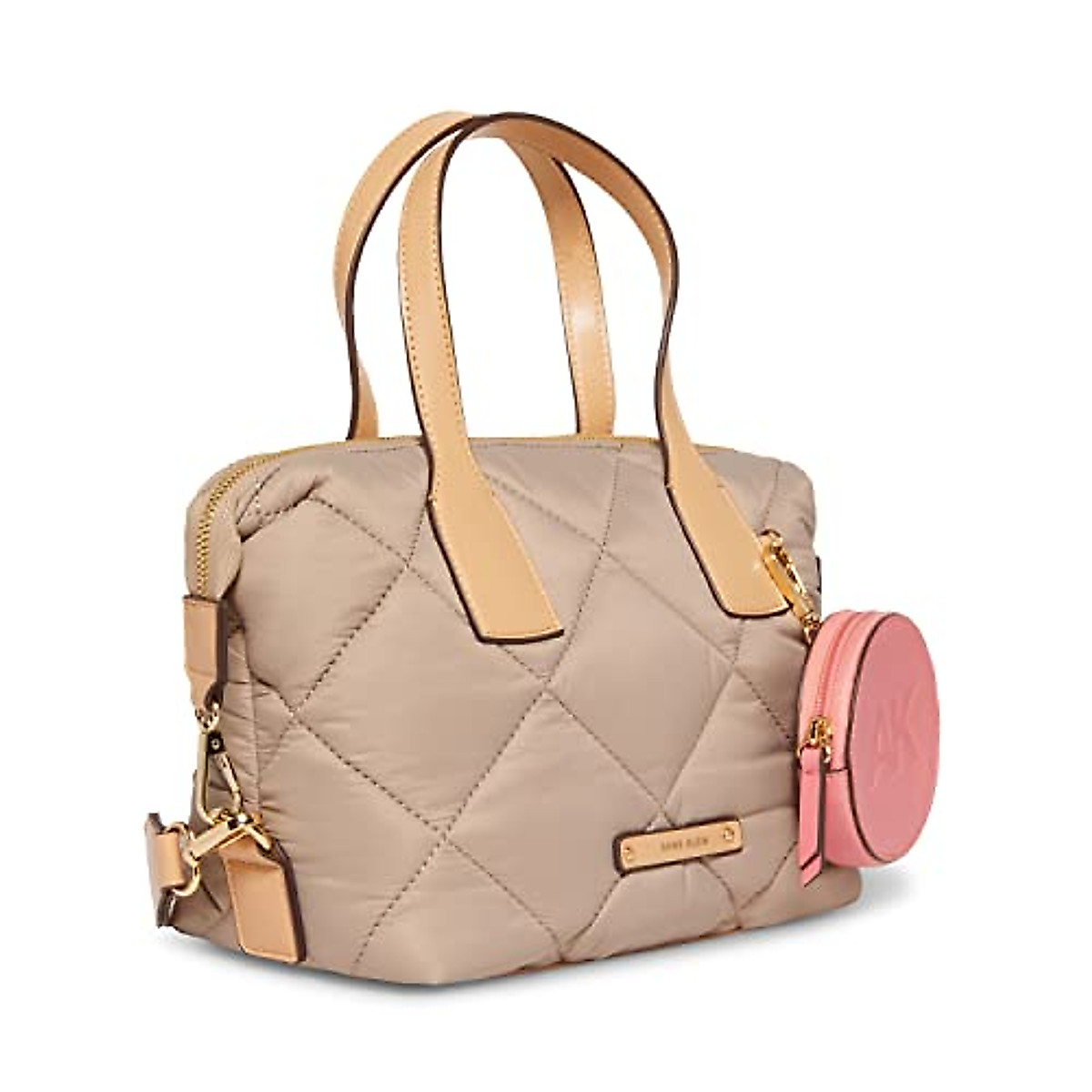 Anne Klein Convertible Quilted Mini Satchel, Stone/Warm Sand/Posie Pink/Sand-White Webbing