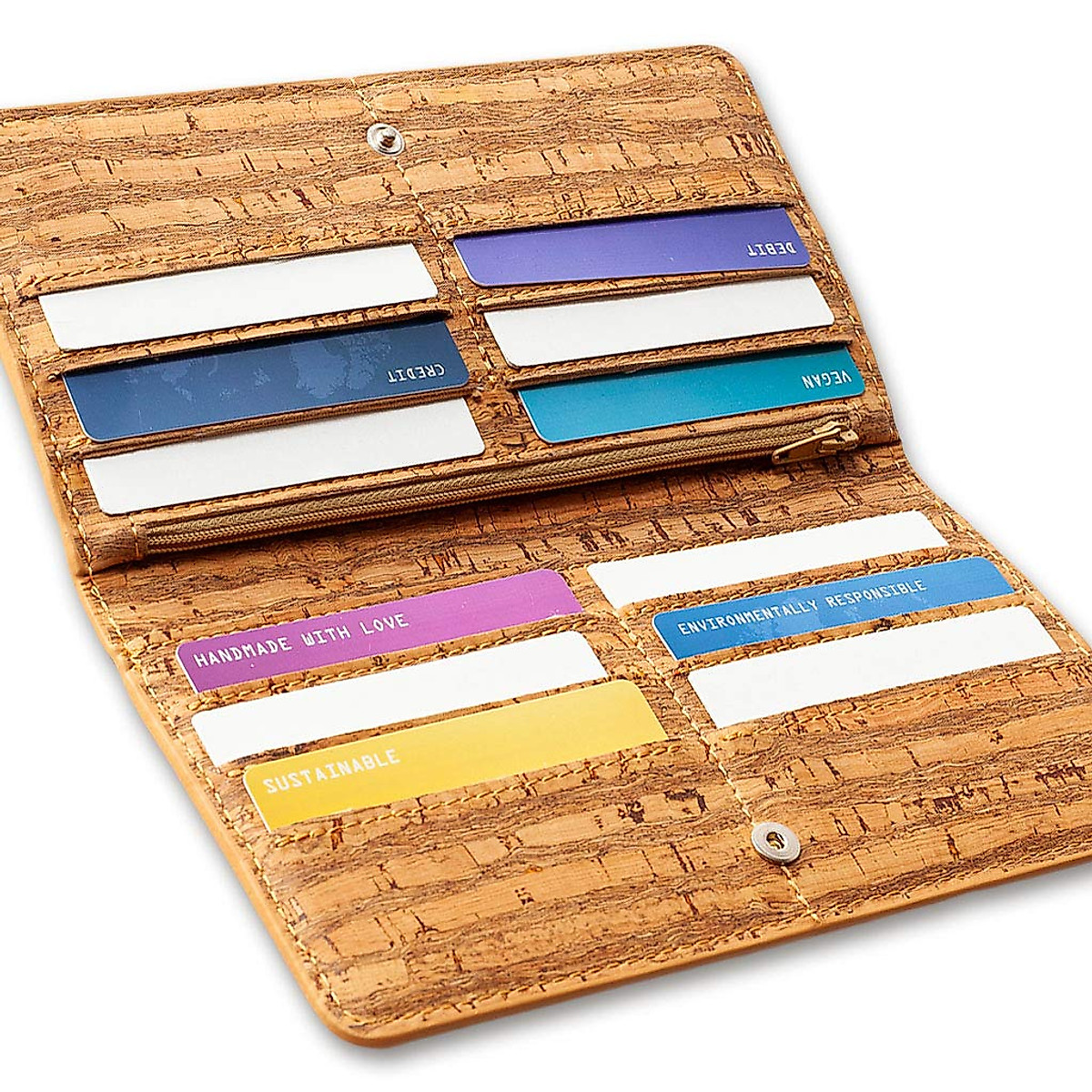 Cork Wallet Women Vegan Slim for Cards, Notes and Coins Zebra Pattern