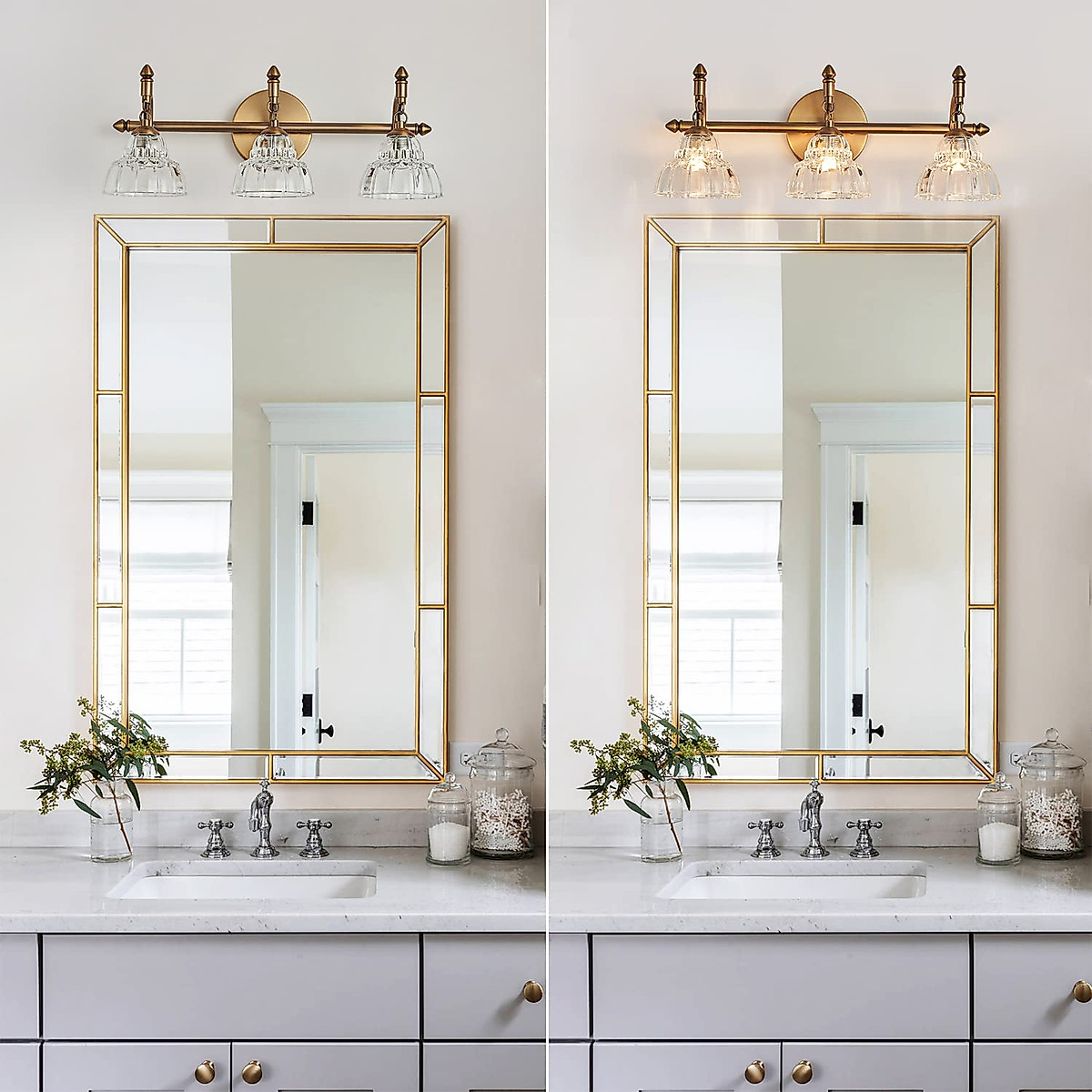 OFFDARKS Bathroom Vanity Light Fixtures Matte Brass Vintage Vanity Lighting Fixture Over Mirror 3 Lights Wall Sconce for Bedroom Dressing Room Living Room Hallway