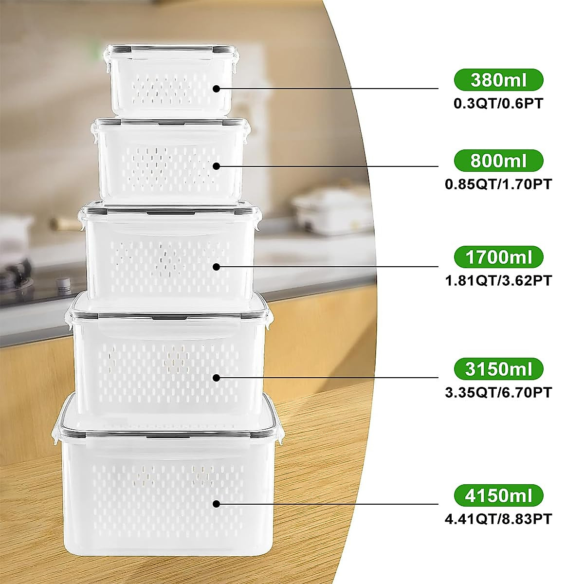 5 Pcs Fruit Storage Containers for Fridge, Berry Containers for Fridge with Lids, Airtight Fridge Organizer Bins with Vent Handle Lids, Keep Fruit, Vegetable, Meat Fresh Longer, Dishwasher Safe (5)