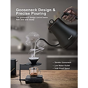 Elechelf Electric Gooseneck Kettle, 0.8L Pour-Over Coffee Kettle, Variable Temperature Control Tea Kettle, Auto Shut off & Boil-Dry Protection, 1000W Stainless Steel Electric Kettle