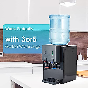 ACCVI Premium Countertop Water Cooler Dispenser, Holds 3 or 5 Gallon Jug, Top Loading, Hot and Cold Water, Child Safety Lock, Compact Design Ideal For Homes, Kitchens, Offices, Dorms, Black