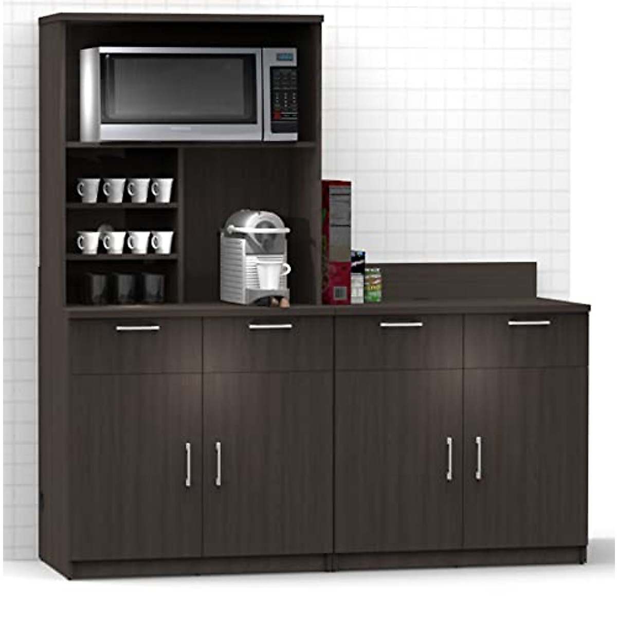 Breaktime Coffee Break Lunch Room Furniture Buffet Model 4342 3 Piece Group Color Espresso - Factory Assembled (NOT RTA) Furniture Items ONLY.
