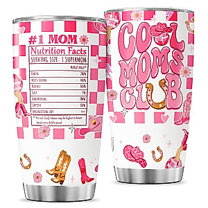 JENOIS Cool Moms Nutrition Facts, Tumbler 20 Oz With Lid And Straw, Mom Simply Checkered Simple Handle Stainless Women Water Funny Mama Day Steel Hot, Cool Moms Club Gifts