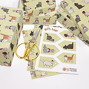 CENTRAL 23 Cat Birthday Wrapping Paper - 6 Fun Gift Wrap Sheets - For Boys Girls Men Women - Comes With Stickers - Recyclable