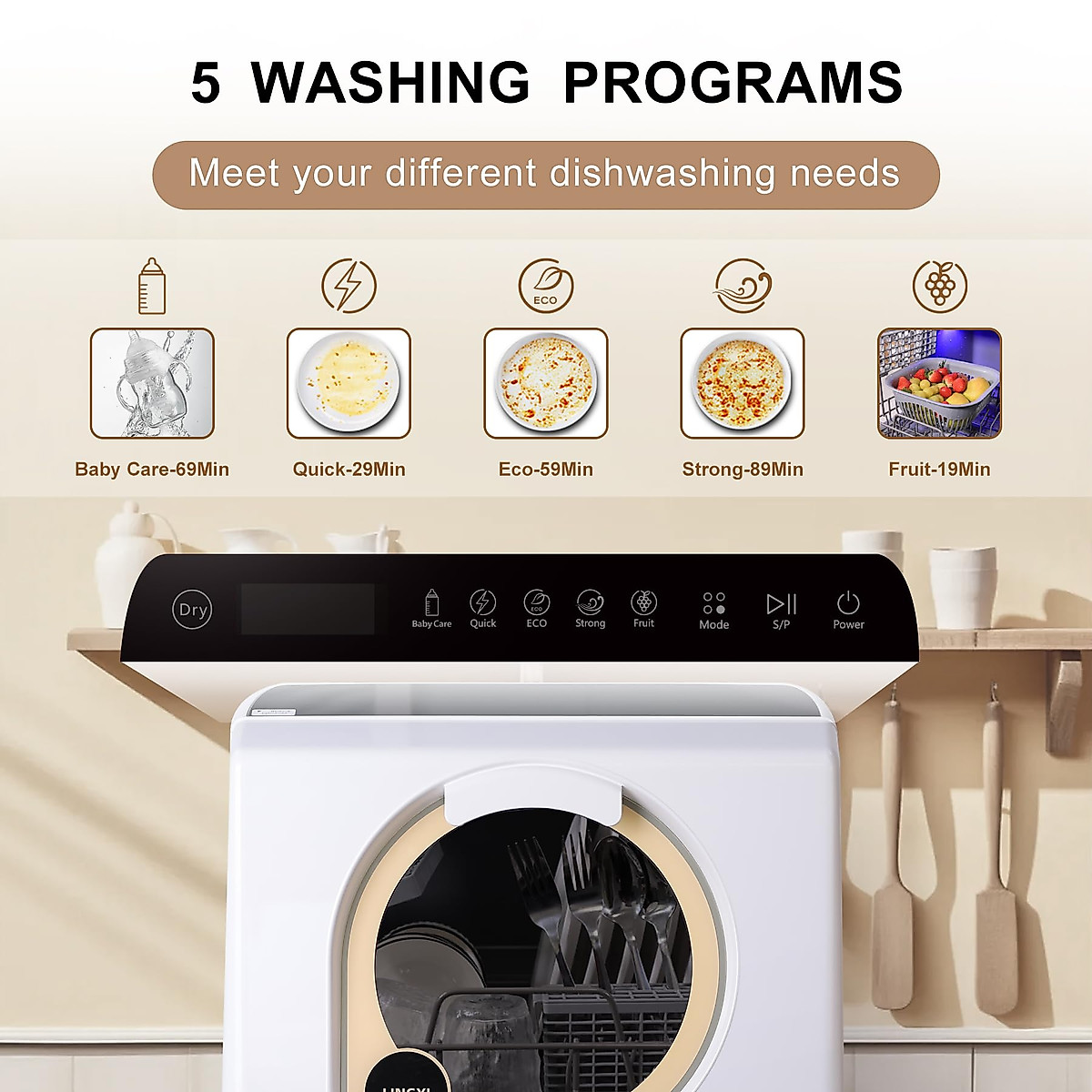 LINGXI Counter Top Dishwasher ，Countertop Dishwasher with Water Tank. Portable Dishwasher With Dryer，Baby Care，360° Spray， Dishwasher For Apartments，Rvs.
