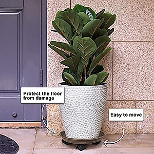 JzNova Plant Pallet Caddy with Wheels, Round Flower Pot Mover, Indoor Rolling Planter Dolly on Wheels, Outdoor Planter Trolley Tray Coaster, Brown