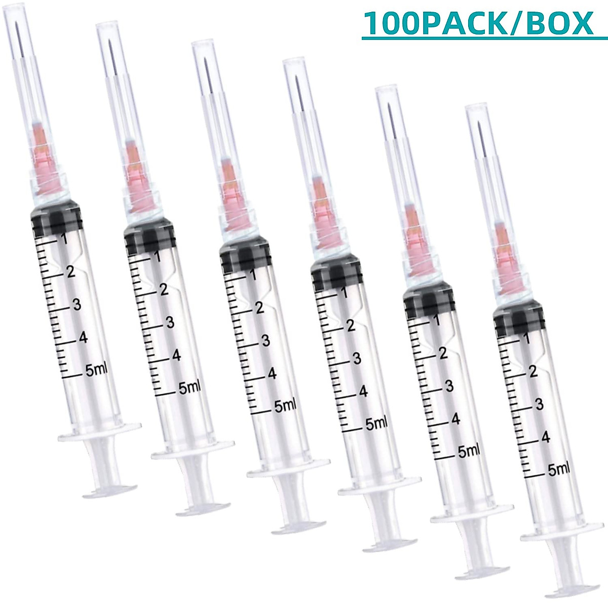 100 Pack 5ml Plastic Syringe with 18 Gauge Needle Lab Supplies, Individually Sealed Packed