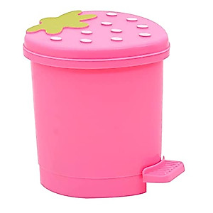 Toddmomy Cute Strawberry Desk Trash Can Mini Garbage Can with Lid Countertop Trash Cans for Desk Car Office Kitchen