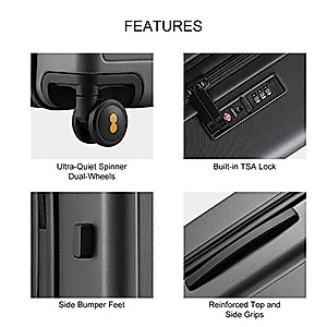 LEVEL8 Carry on Luggage Airline Approved, Carry on Suitcases with Wheels, Lightweight PC Hardside Luminous Textured Luggage, TSA Approved, 20-Inch Carry-On, Dark Grey