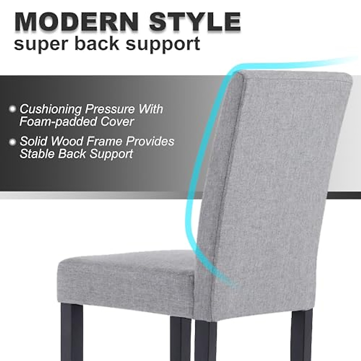 IULULU Dining Set of 4 Kitchen Upholstered Parsons Accent Chair with Padded Seat Back and Wood Legs for Living Room, Modern, Grey