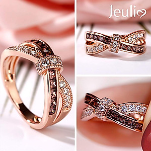 Jeulia Crossover Sterling Silver Women's Band Fashion Anniversary Promise Engagement Ring for Women with Gift Jewelry Box