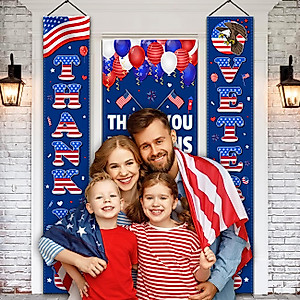 3pcs Memorial Day Decorations Banner Decorations Thanks You Veterans Porch Sign Banner Door Cover Decorations for Welcome Hanging Home Outdoor Indoor Wall Decor