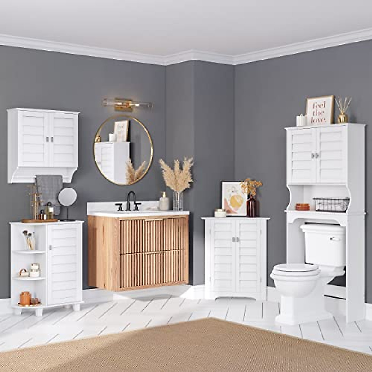 RiverRidge Brookfield Bathroom Shutter Door Over-The-Toilet Spacesaver Freestanding Storage Cabinet, White