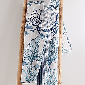 Levtex - Lacey Sea - Quilted Throw - 50x60in. - Coastal Coral - Blue and White - Reversible Pattern - Cotton Fabric