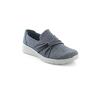 BZees Women's Glimmer Slip-Ons Loafer, Navy Blue Shimmer, 8.5 Wide