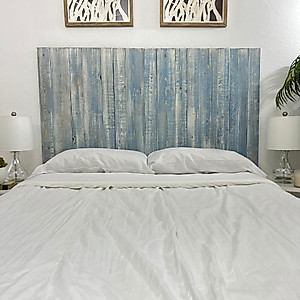 Barn Walls Solid Wood Headboard King Size, Blue Powderwash Finish with Smooth Natural Wood Grain, Handcrafted Wall-Mounted Panel Head Board, Adjustable Height, Modern Farmhouse Bedroom, Built to Last