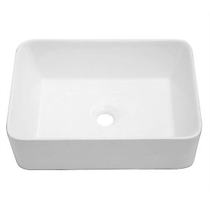 Bathroom Vessel Sink Countertop Rectangular - Kichae 19x15 Inch Modern White Bathroom Sinks Rectangle Above Counter White Porcelain Ceramic Vessel Vanity Sink Art Basin