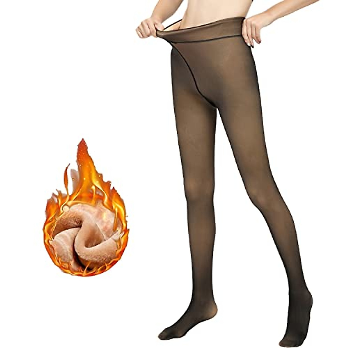 Mitid Fleece Lined Tights Women Leggings Thermal Pantyhose Fake Translucent Tights Opaque Warm Pantyhose High Waisted Winter Warm Sheer Tight (Thick - 220g)