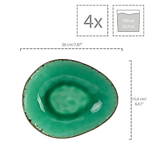 Sänger | Salad bowl Palm Beach 4 pieces, bowl for salad 4 people, stoneware tableware set for salad, handmade salad plate dishwasher safe multifunctional, salad plate green with black accents | 760ml