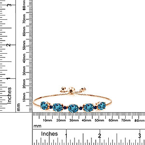 Gem Stone King 18K Rose Gold Plated Silver London Blue Topaz and Blue Sapphire Tennis Bracelet For Women | 7.74 Cttw | Gemstone Birthstone | Fully Adjustable Up to 9 Inch
