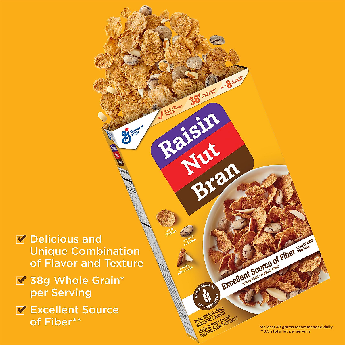 Raisin Nut Bran Cereal, High Fiber Cereal Made with Whole Grain, 20.8 oz