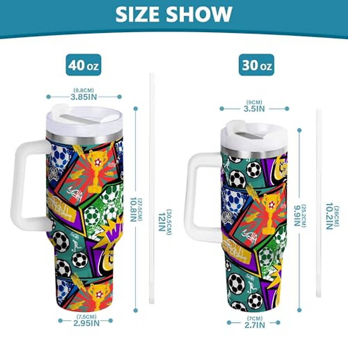 Emelivor Balls Trophies Colorful 40 oz Tumbler with Lid and Straw Insulated Tumblers with Handle Leak Proof Coffee Tumbler Mug Large Water Bottles for Hot and Iced Cold Drinks
