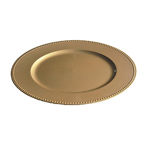 WELMATCH Gold Plastic Beaded Charger Plates - 12 pcs 13 Inch Round Wedding Party Decroation Charger Plates (Gold, 12)