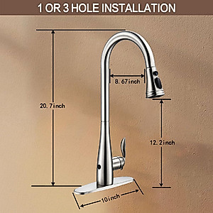 Touchless Kitchen Faucet with Pull Down Sprayer Brushed Nickel, Single Handle Motion Pull Out Kitchen Sink Faucet,One Hole/Three Hole 3-Function Kitchen Faucets,Stainless Steel