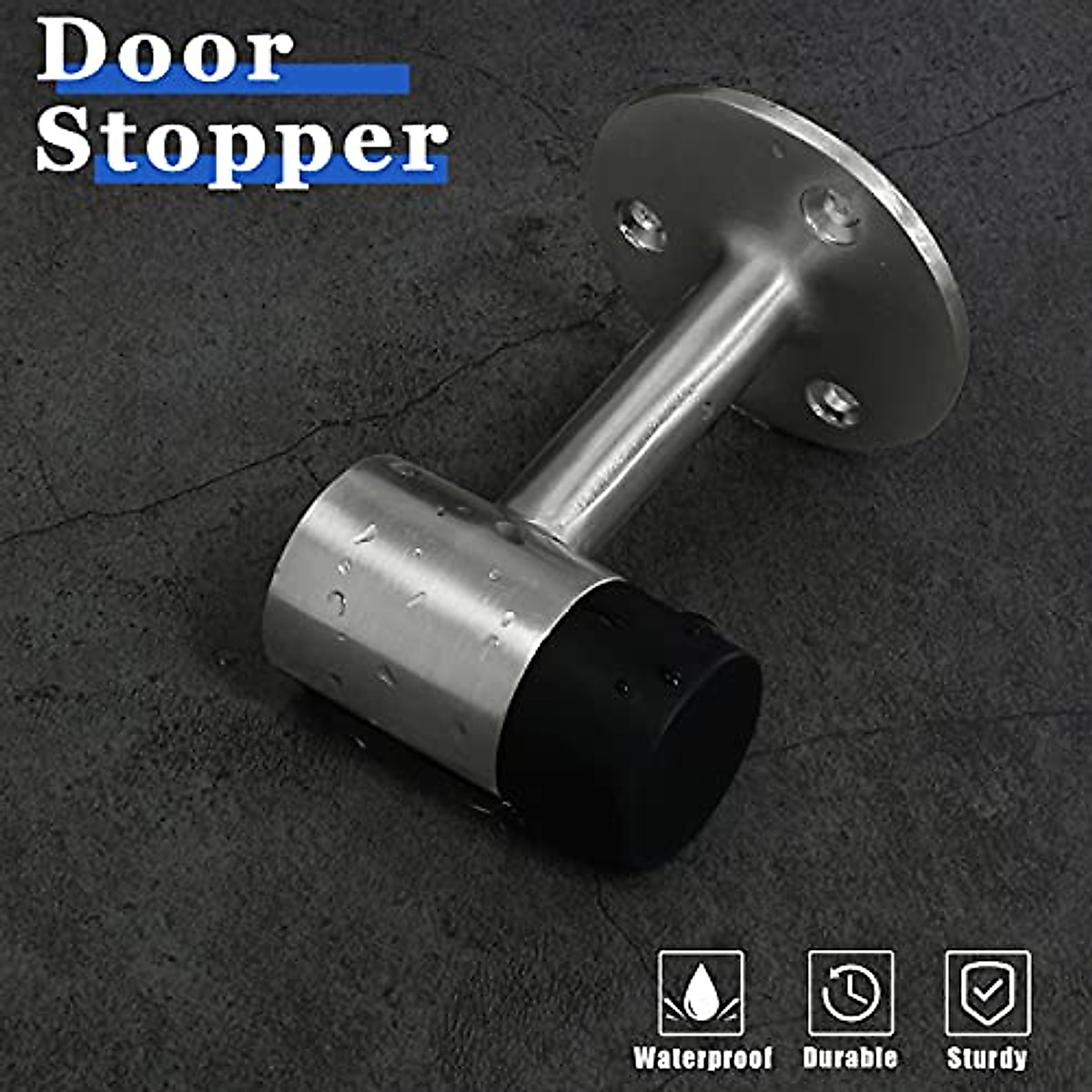 Lanzeuta 3 Inch / 75mm Heavy Duty Floor Stop, Door Stopper with Rubber Head, Stainless Steel Brushed Nickel Door Stop - 1PCS