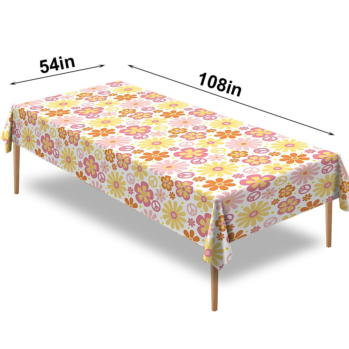 Buxiuer Groovy Tablecloth Retro Hippie Boho Daisy Birthday Party Decoration Disposable Plastic Table Cloth Waterproof Table Cover Dining Room Kitchen Decor 54 x108 Inch -Pack of 2