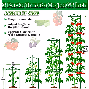 WYRJXYB Tomato Cages for Garden - Heavy Duty Steel Tomatoes Cage 3 Packs Tall Up to 68in & 164Ft Twist Tie -Tomato Plant Stakes Support Cages Trellis for Garden Pots Vegetable Climbing Plants Outdoor