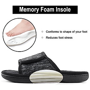 RockDove Men's Adjustable Wrap Memory Foam Slide Slipper, Size 11-12 US Men, Black