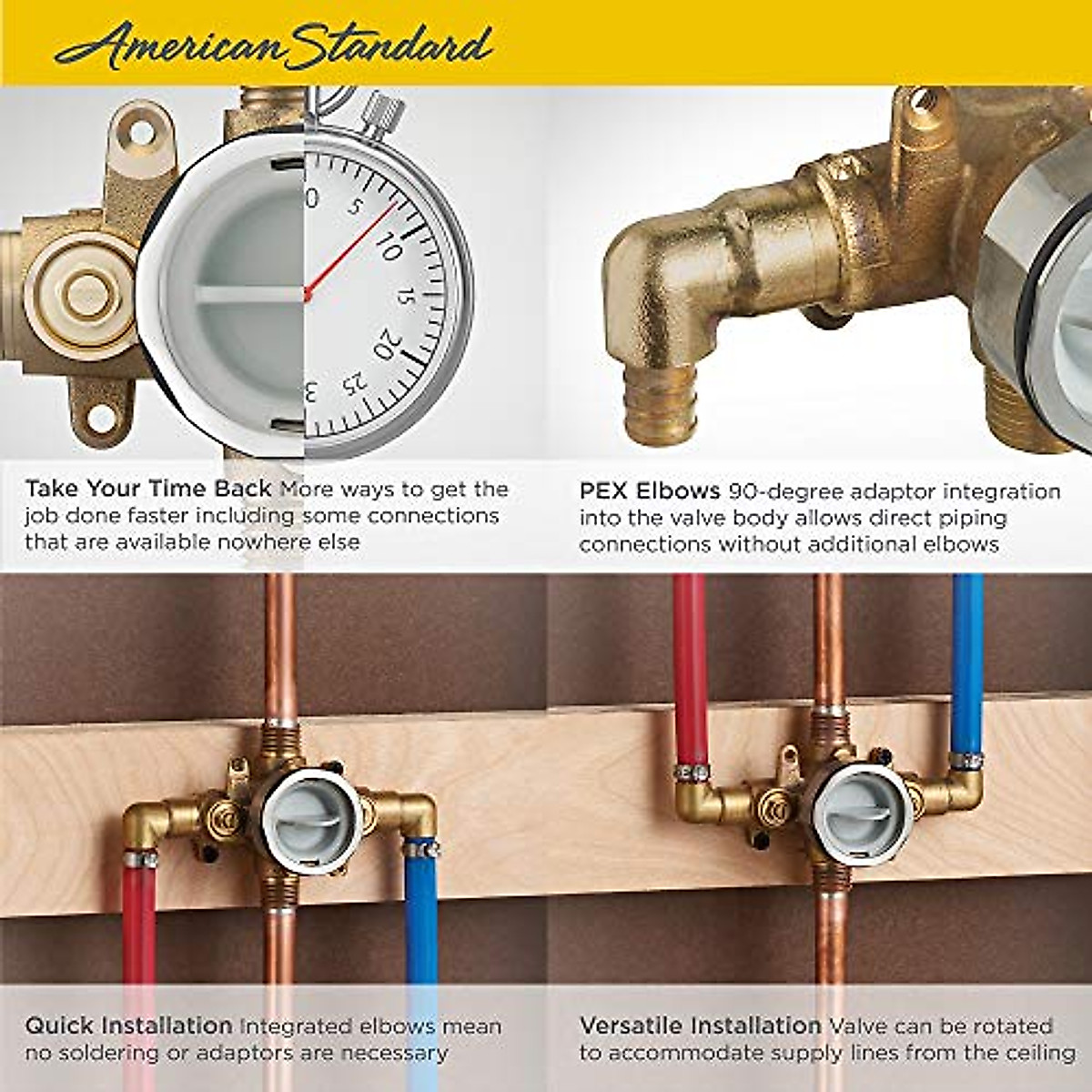 American Standard RU107ESS Flash Shower Rough-in Valve with PRX Inlet Elbows and Universal Outlets with Screwdriver Stops for Cold Expansion System, Unfinished