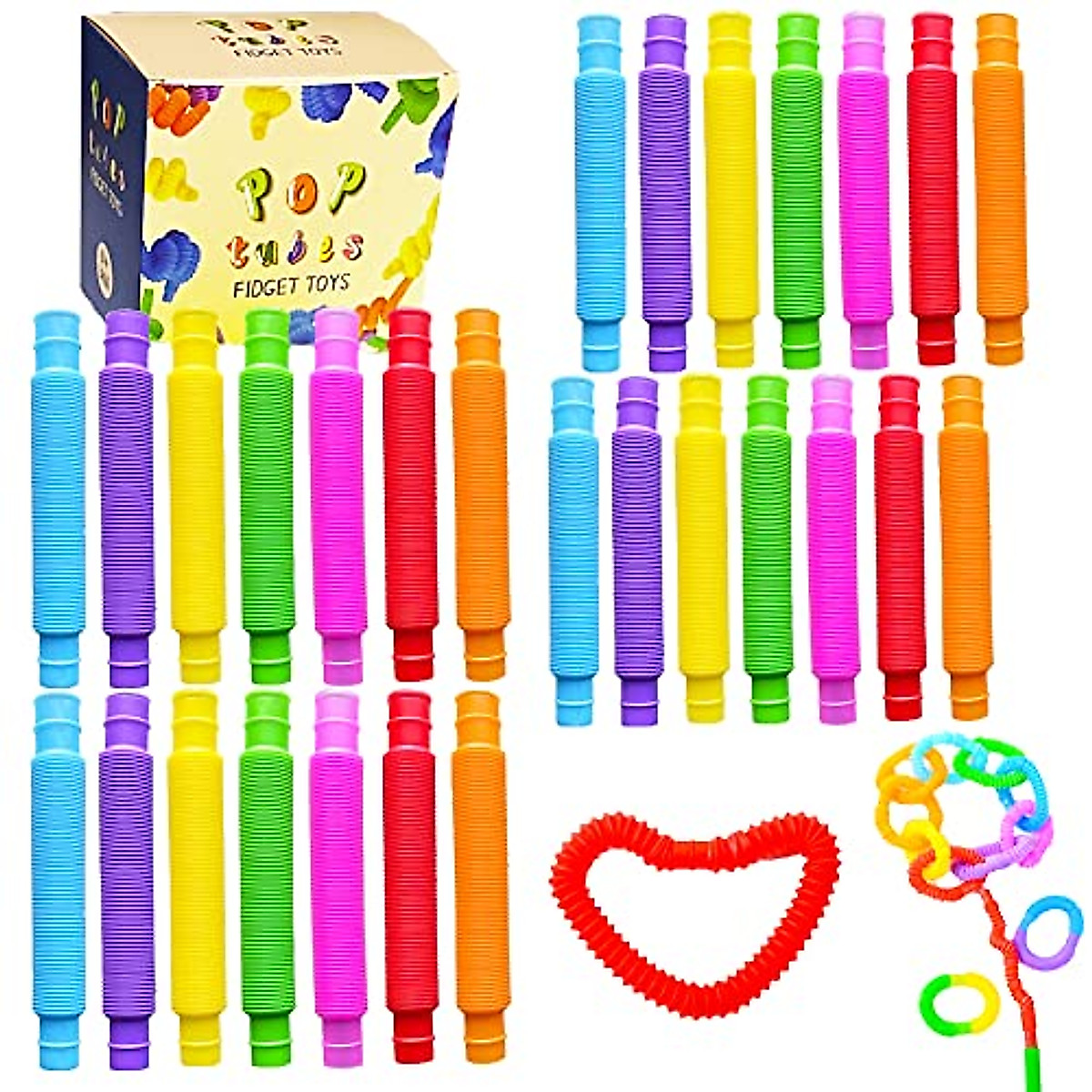24Pack Pop Tubes,Stocking Stuffers , Party Favors Goodie Bag Stuffer Fidget Tubes Classroom Prizes for Kids