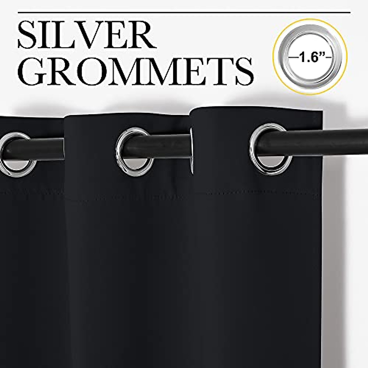 NICETOWN Pitch Black Solid Thermal Insulated Grommet Blackout Curtains/Drapes for Bedroom Window (2 Panels, 42 inches Wide by 63 inches Long, Black)