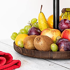 STAKK Two Tiered Tray Stand - Modern Farmhouse Decor, Rustic Home Decor & Kitchen Decor - Black Metal & Brown Wood, 2 Tier Tray