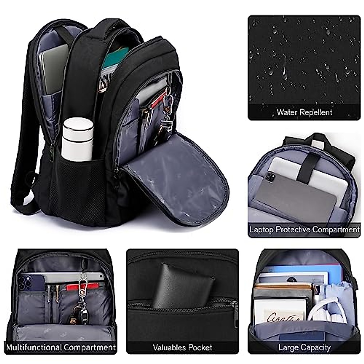 Laptop Backpack Travel, School Backpack with Usb Charging Port for Men Womens Boys Girls Water Resistant College School Bookbag Business Computer Backpack Fits 15.6 Inch Notebook Over 3 Years Old