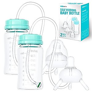 Skywin Self Feeding Baby Bottle with Straw 8oz Bottle Holder for Baby, Anti Colic, for Convenient Feeding (Green)