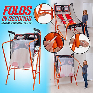 Deco Home Arcade Basketball Game with Dual Rim Backboard, Includes Electronic Tracking LED Scoreboard with 8 Game Modes for 1-4 Players, 5 Game Balls, Air Pump, Folding Assembly for Easy Storage