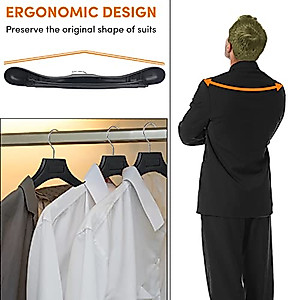 DEDU Plastic Extra Wide Shoulder Suit Hangers for Men 20 Pack Width 17.3", Black Sweater Hangers no Shoulder Bump Non Slip for Thick Sweaters, Clothes Hangers with Pants Bar 360° Swivel Metal Hook