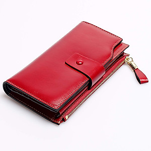 women clutch wallet genuine leather checkbook(red)