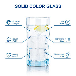 CREATIVELAND Geometric Shapes Glass Drinking Glasses Set of 6, 13.5 OZ Solid Blue Color Glass Tumbler Glassware for Water, Juice, Different Options for Home, Restaurant, Hotel, Bar